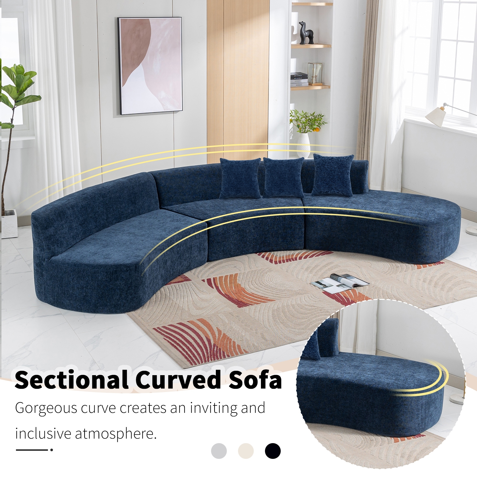 Unique Curved Design Curved sofa Sectional Sofa Chenille Fabric Sofa ...