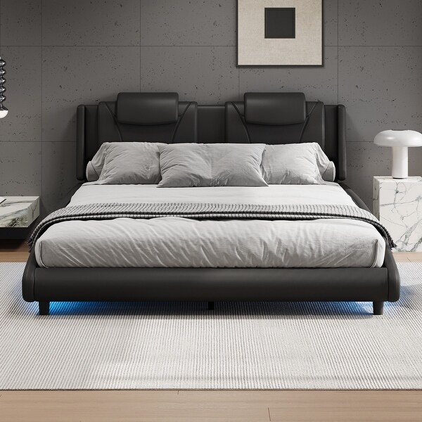 King Size Faux Leather Upholstered Platform Bed Frame with LED Light and Adjustable Headboard On Sale Bed Bath Beyond 41827793