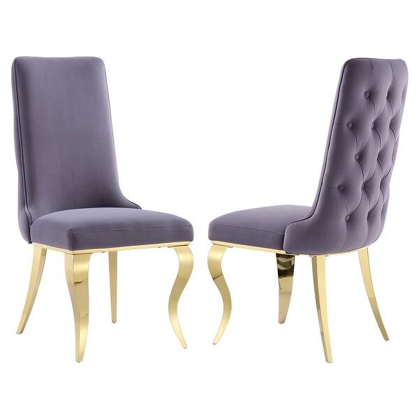 Stylish Grey Velvet Buttons Tufted Upholstered Dining Room Chairs with ...