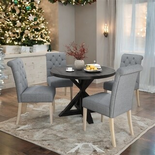 Modern Farmhouse 5-Piece Dining Set with Cross-Buck Round Table & 4 ...