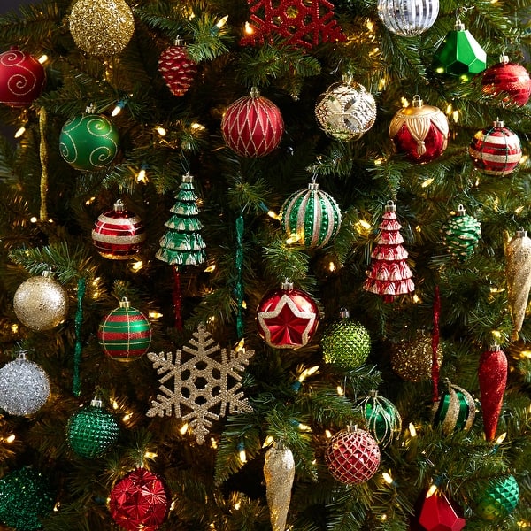 Holiday Deluxe Shatterproof 52 Count Christmas Tree Ornament Box Set ...
