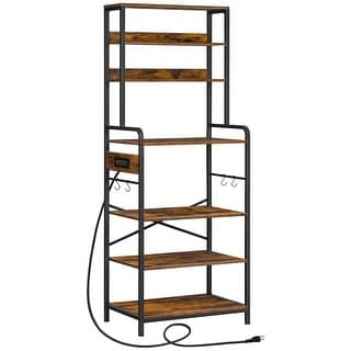 Bakers Rack with Power Outlet, 68.1inch Height Microwave Stand with 4 S ...
