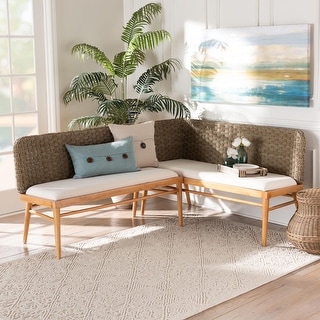 Denver Modern Bohemian Natural Seagrass and Acacia Wood 2-Piece Dining ...