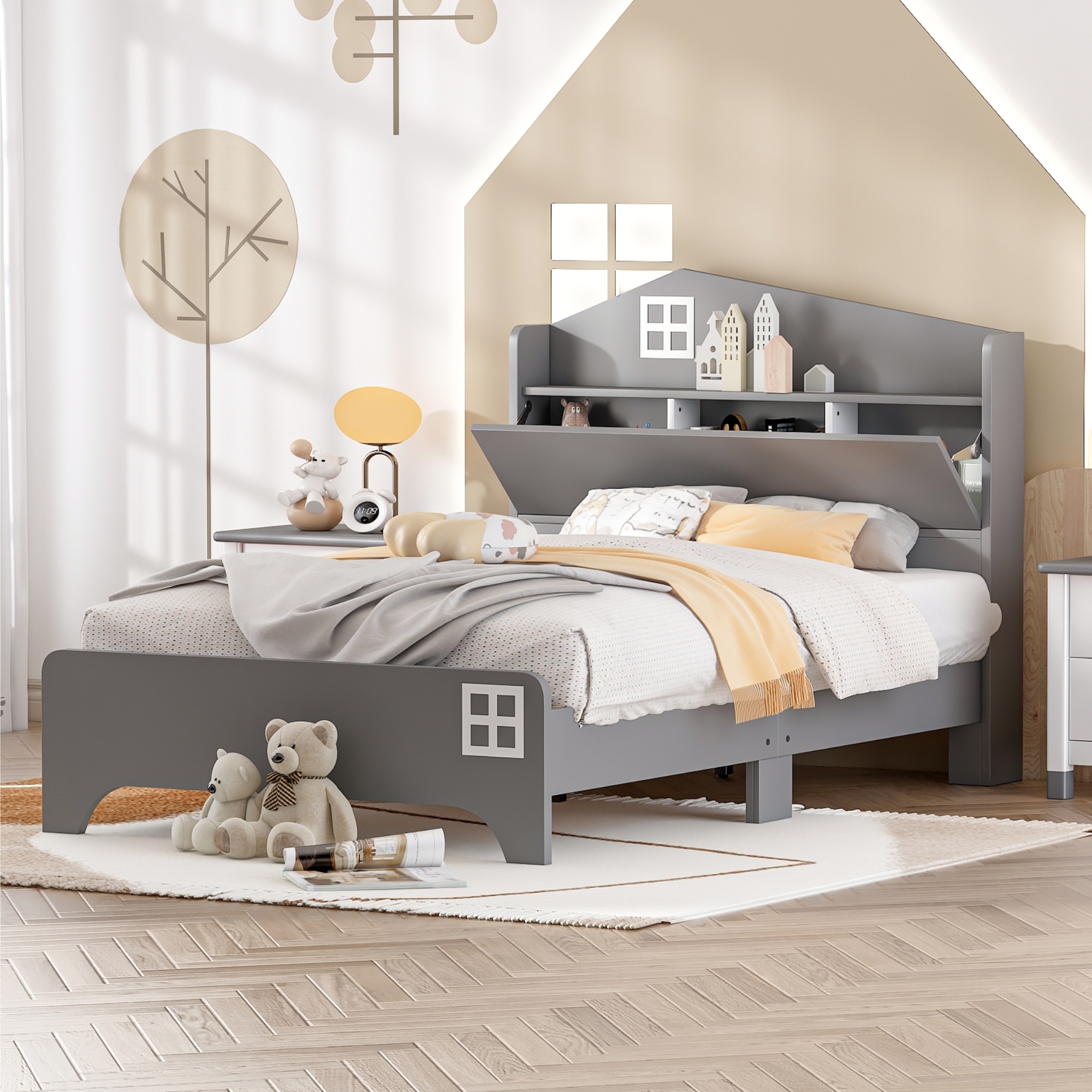 House Bed with Storage Headboard Kids Bed with Storage Shelf - Bed Bath ...