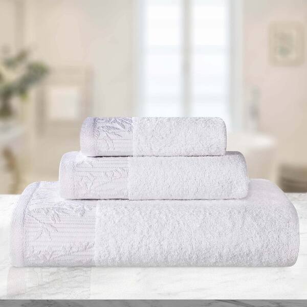 Superior Wisteria Cotton Floral Jacquard 3 Piece Bathroom Towel Set ...