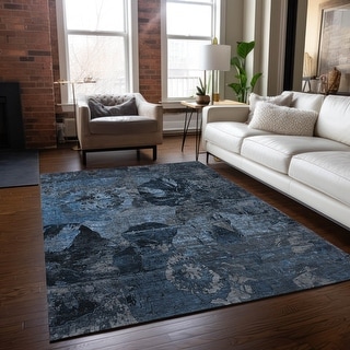 Machine Washable Indoor/ Outdoor Abstract Leaves Chantille Rug - Bed ...