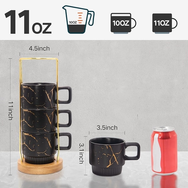 Large Stackable Coffee Mug Set with Rack and Wooden Base - Bed Bath ...