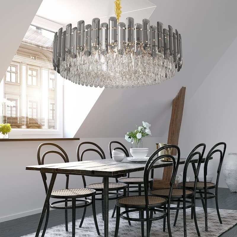 32 Inch Round Smoked Grey Crystal Drop Chandelier - 32" - Bed Bath ...