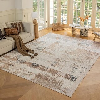 5x7 Area Rug for Bedroom Washable Rug for Living Room, Brown Gold Rug ...