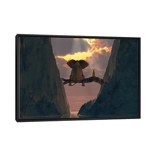 iCanvas "Elephant And Dog Sit On A Fallen Tree On The Beach" by Mike ...