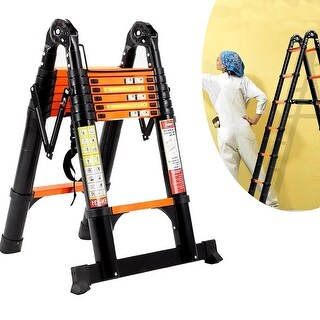 Telescoping A Frame Ladder wish Balance Bar&Movable Wheel orange 5.0m ...