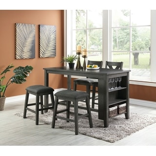 Modern 5pc Counter Height High Dining Table w Storage Shelves High ...