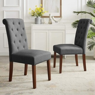 2 Pack Dining Chairs Wood Leg Fabric Tufted High Back Chair - Bed Bath ...