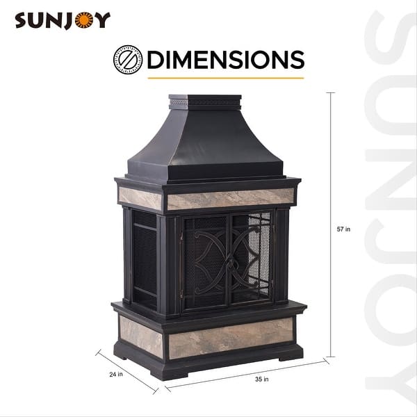 Sunjoy Smith Collection Outdoor Patio Wood Burning Steel Fireplace with ...