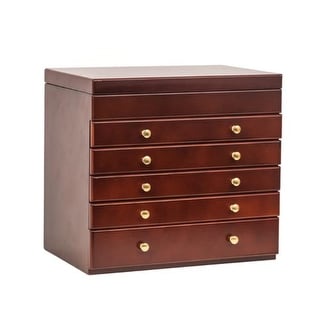 Large Jewelry Organizer Wooden Storage Box 6 Layers Case with 5 Drawers ...