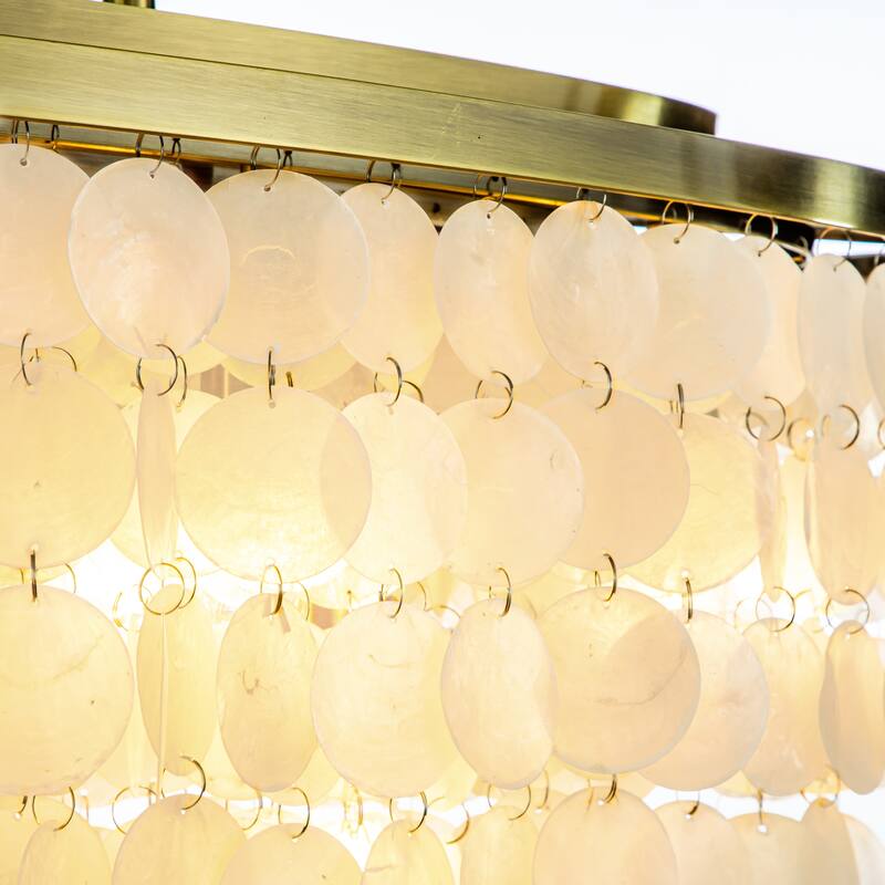 CraftHome 11-Light Unique/Statement Coastal Natural Capiz Shell Oval ...