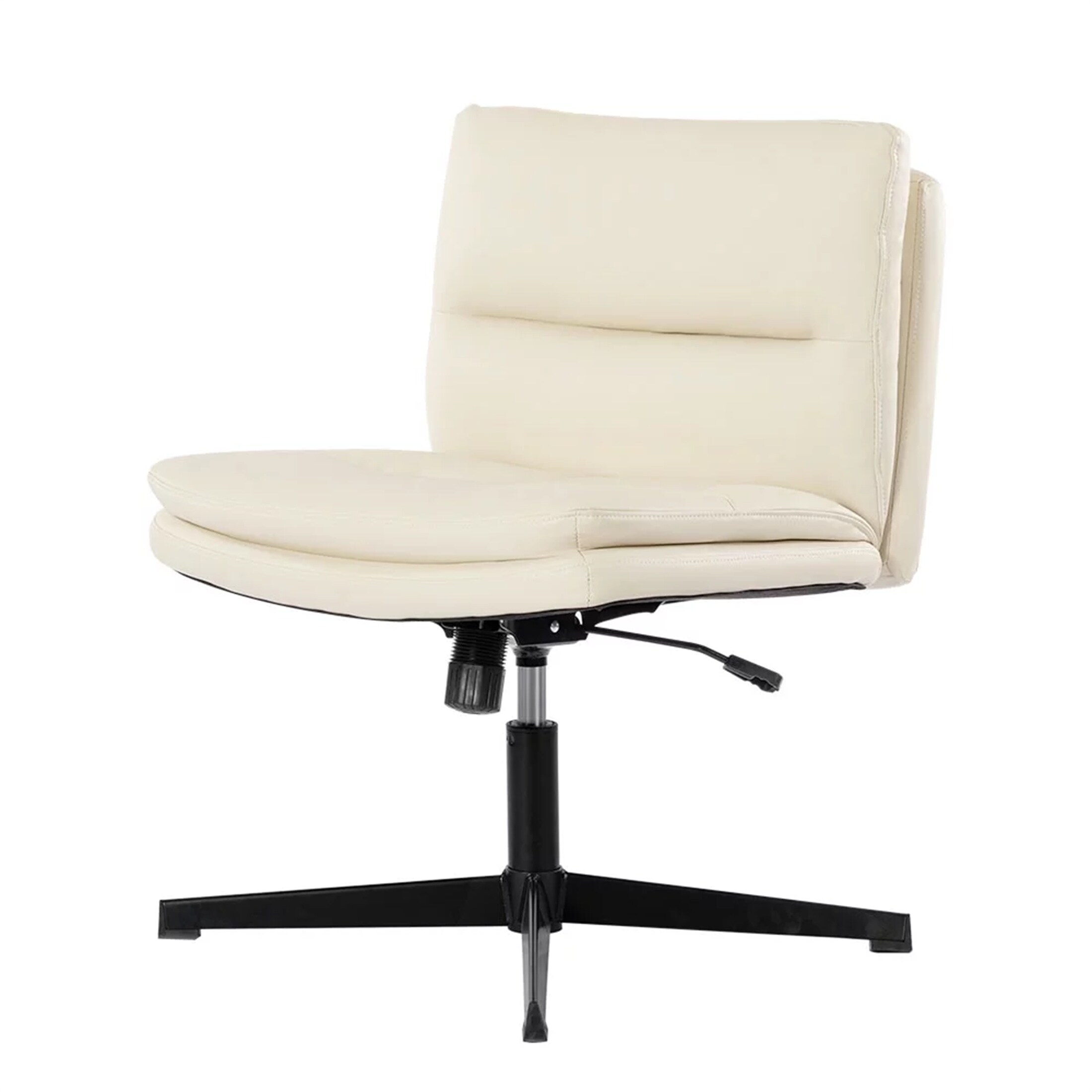 PU Leather Armless Office Desk Chair No Wheels White