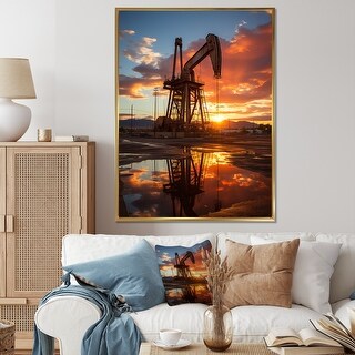Designart "Sunset On Drilling Rig Horizon" Oil Rigs / Fields Framed ...