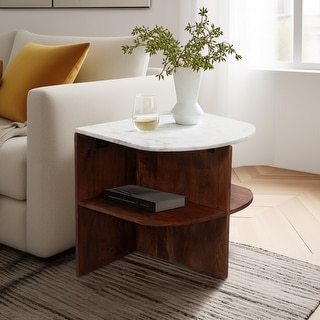 Sagebrook Home Modern Neutral Wood/Marble Brown 20" Half Round Side ...