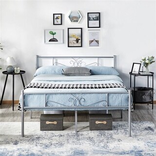 Full Size Bed frames Platform Bed Metal Bed Frame, Silver - Bed Bath ...
