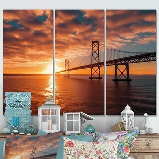 Designart "Virginia Landmark At Sunset" Virginia Canvas Prints Set ...