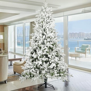 7ft Snow Flocked Christmas Tree with 1100 Branch Tips and Metal Stand ...