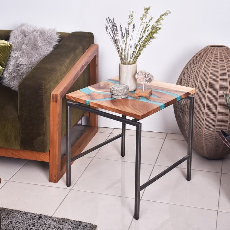 Elrond Natural Teal End Table - Overstock - 31990725
