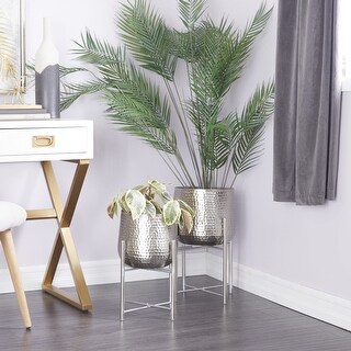 19", 16"H Silver Metal Planter with Removable Stand (2 Count) - Bed ...