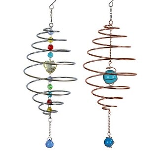 Exhart 2 Piece Copper and Silver Metal Spinning Spiral with Crystal ...