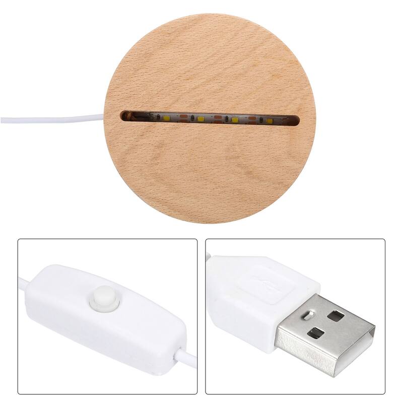 LED Light Round Wooden 3.94" Dia Warm White Light Display Base Stand ...