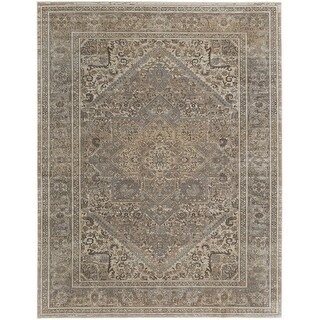 HomeRoots 9' X 12' Tan Brown And Ivory Floral Power Loom Distressed ...