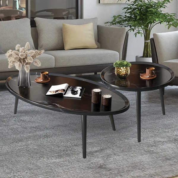 Farmhouse Wood Oval Coffee Table Nesting Side Set of 2 for Living Room ...