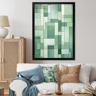 Designart "Green Cubic Line Art Deco I" Modern Geometric Framed Wall ...