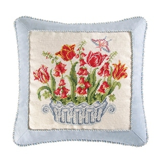 Colonial Williamsburg 18" x 18" Tulip And Foxglove Needlepoint Pillow ...