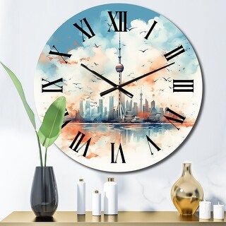 Designart "Teal Shanghai City Skyline" Cityscapes Oversized Wall Clock ...