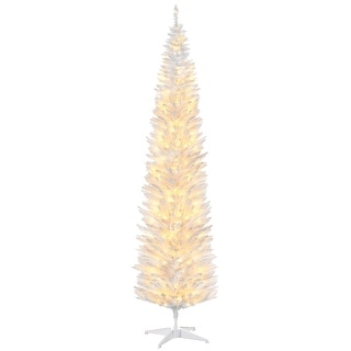 HOMCOM Pre-Lit Slim Noble Fir Tree - Warm White LED Lights, White ...