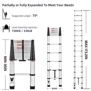 Telescoping Ladders 15.4 FT Stainless Steel Ladder One-Button ...