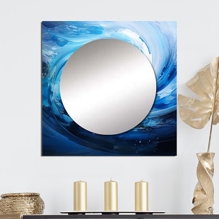 Designart "Blue Swirl Wave Spiral II" Abstract Spirals Wall Mirror ...