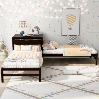 2 in 1 Design L-Shaped Corner Platform Beds with Desk and Drawer for ...