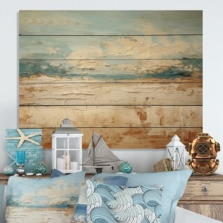 Designart "Coastal Beach Sand Whispers I" Modern Print on Natural Pine ...