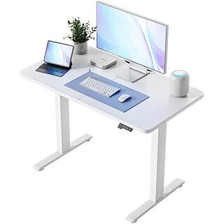 Electric Height Adjustable Standing Desk, 43x24 Inch, White Frame & Top ...