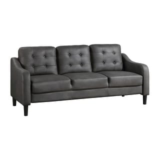 Orry 77 Inch Sofa, Button Tufted Back, Gray Microfiber, Black Solid ...