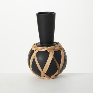 Sullivans Matte Black Rattan Wrap Vase 10.5"H Black - Bed Bath & Beyond ...