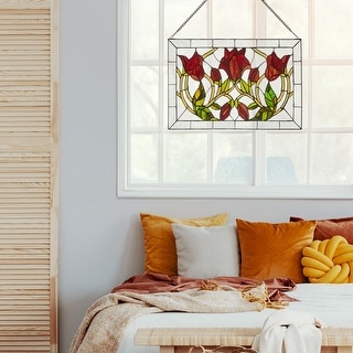 16-in H Red Floral Vines Multicolored Stained Glass Window Panel - 24 ...