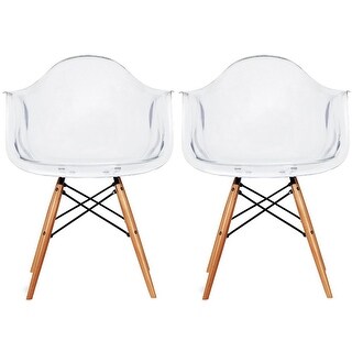 Set of 2 Clear Modern Designer Acrylic Plastic Chair With Arms Dining ...