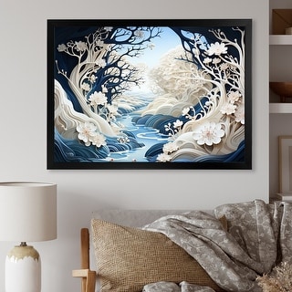 Designart "White And Blue River Collage" Landscape Forest River Framed ...