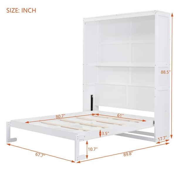 Queen Size Comfortable White Murphy Bed Wall Bed with Shelves - Bed ...