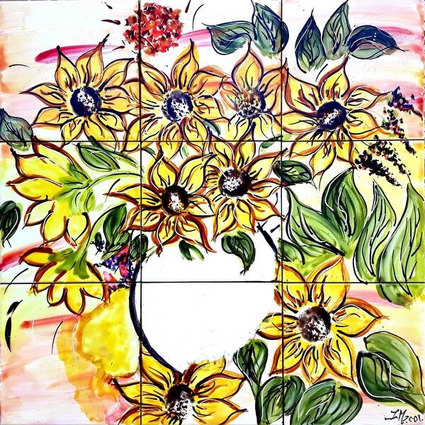 18inx18in Sunflowers Backsplash Design 9 Ceramic Tiles Wall Mural - Bed ...