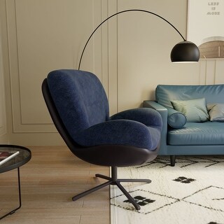 Navy Blue Swivel PU Leather Reading Chair, Comfortable Accent Chair ...