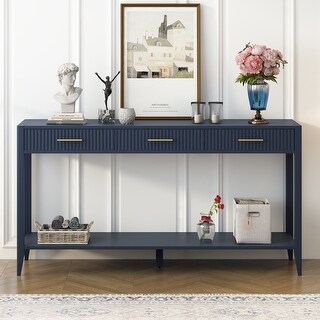 60" Navy Blue Entryway Console Table Sofa Side Table with 3 Drawers ...